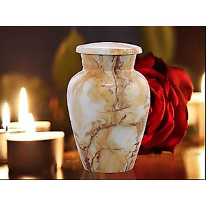 Small Keepsake Cremation Urns for Human Ashes - Marble Finish Metal Keepsake Urn - Mini Cremation Urn for Pet Ashes - Handcrafted Memorial Urn - Funeral Urns with Velvet Bag (Monalisa)