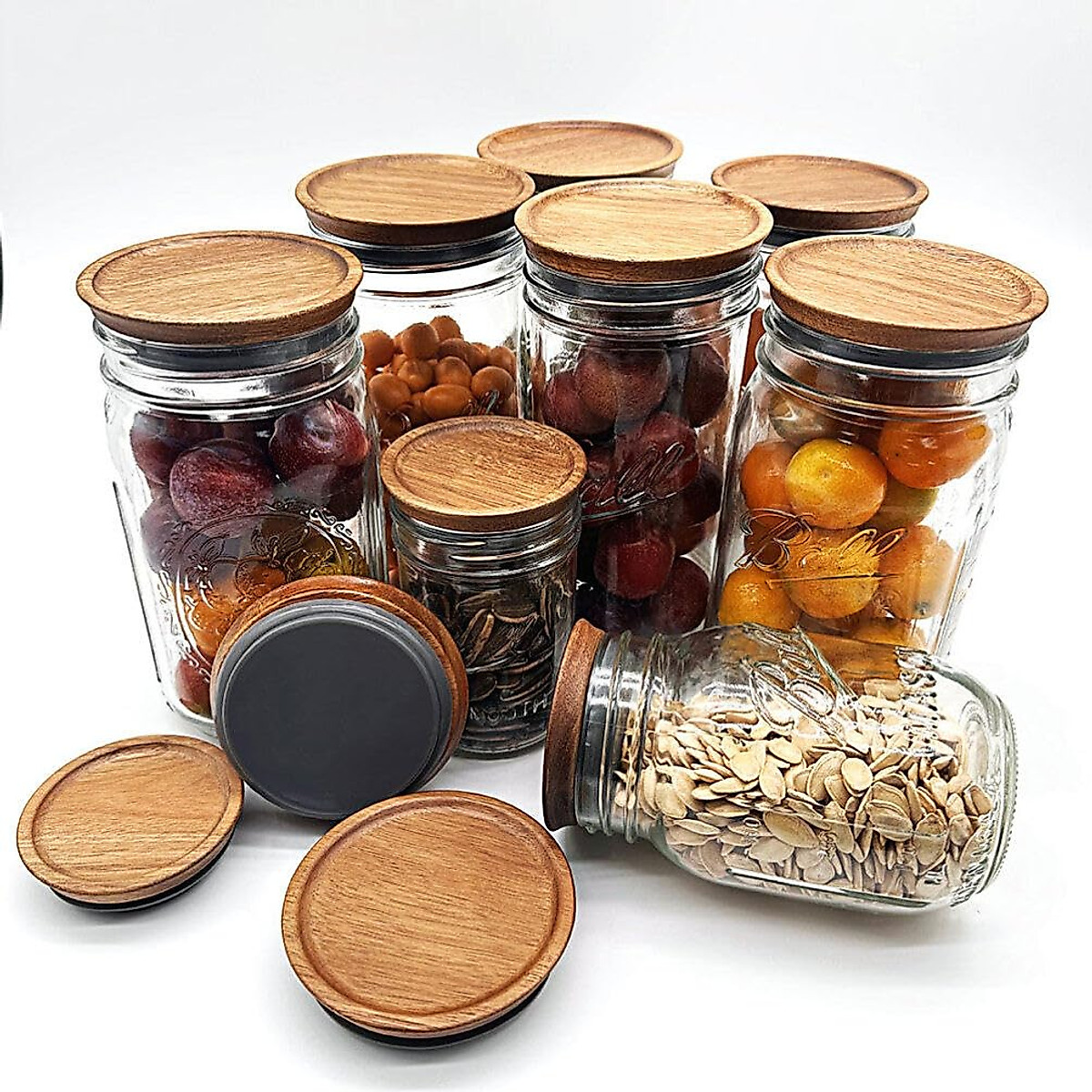 2pcs Mason Jar Silicone Lid Glass Jar Mason Jar Covers Mason Jar Protective Lids Anti-leak Bottle Covers Wide Mouth Canning Lids Glass Storage Jar Covers Glass Jar Wooden Lids