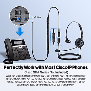 MKJ Cisco Phone Headset with Noise Canceling Microphone Corded RJ9 Call Center Telephone Headset for Cisco Office Landline 6841 CP-7821 7940 7942G 7945G 7961G 7962G 7965G 7971G 7975G 8865 8961 9951