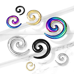 Pierced Owl Stainless Steel Spiral Tapers, Sold as a Pair (6mm (2GA), Rainbow)