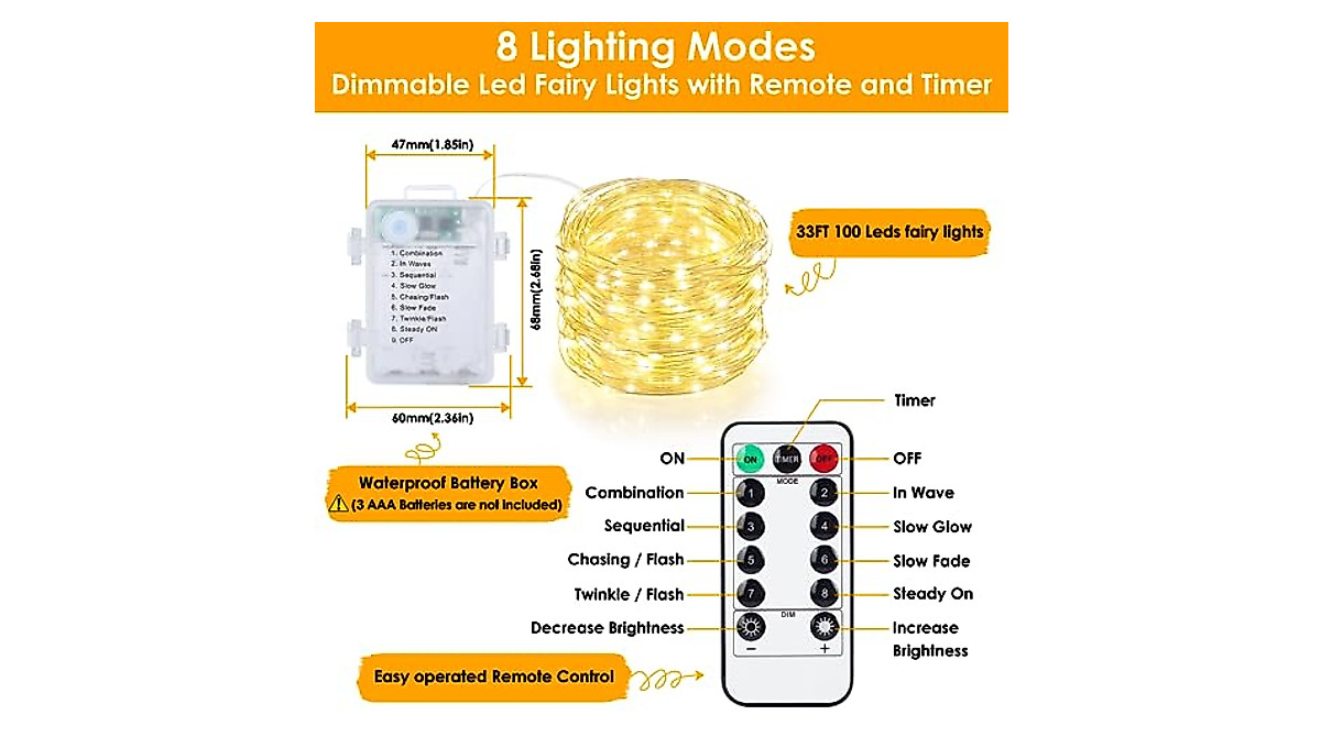 Mlambert 33FT Fairy String Lights - Dimmable & Remote Control