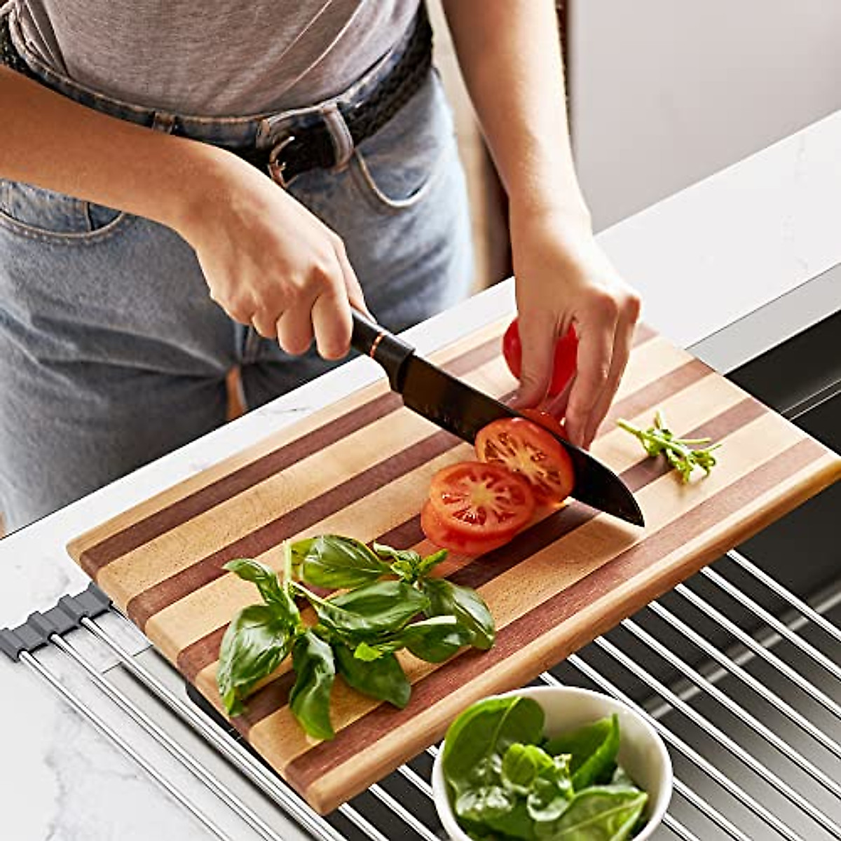 Mikinya Over The Sink Dish Drying Rack, Roll Up Dish Drying Rack Kitchen Dish Rack Stainless Steel Sink Drying Rack, Multipurpose Foldable Dish Drainer, Gray (17.5''x11.8'')