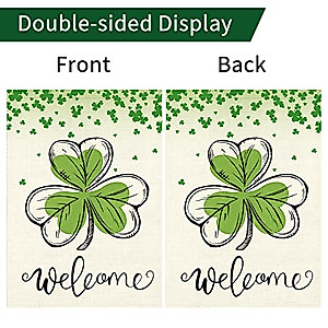 Heyfibro Welcome St. Patrick's Day Garden Flag Vertical Double Sided Green Shamrock Garden Flag St Patrick's Day Irish Small Mini Burlap 12x18 Inch Flags for Outside Decoration(ONLY FLAG)