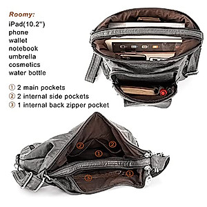 Riavika Women's Shoulder Handbags Soft Faux Leather Hobo Purses and Hand Bags Convertible Backpack Multi-pockets Tote Bag with Zipper Anti-theft Crossbody Bag Grey