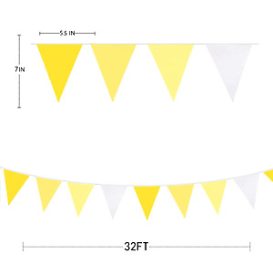 32Ft Yellow White Pennant Banner Fabric Triangle Flag Bunting Garland for Bee Sunflower Wedding Birthday Baby Shower Anniversary Lemon Theme Party Home Outdoor Garden Hanging Festivals Decorations