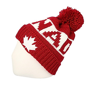 WITHMOONS Canada Beanie Hat Toque Winter Pom Knit Beanies for Men Women JZP0027 (Red)
