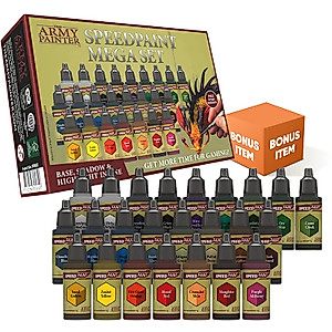 The Army Painter Speedpaint Mega Set - 24 x 18ml Speed Model Paint Kit Pre Loaded with Mixing Balls and 1 Brush Model Paint Set for Plastic Models with Free Bonus Item