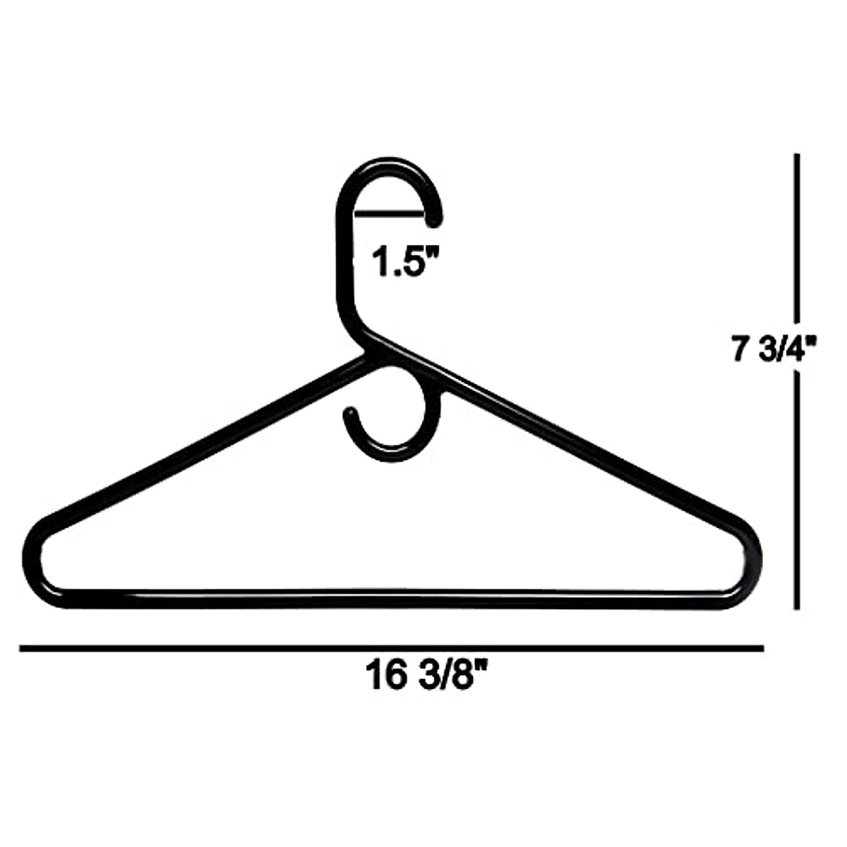 Plastic Hangers HD Heavy Duty, 16 Pcs. Black Color, Made in USA, 3/8” Thickness, Durable, Tubular, Lightweight, for Clothes, Coat, Pants, Shirts, Dress and More, TINEFF, Free and Quick delivery.