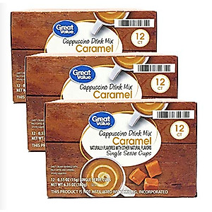Great Value Cappuccino Coffee and Hot Drink Single Serve Pods, 12 Count (Caramel Cappuccino, Pack of 3)