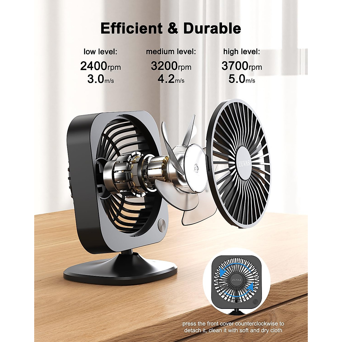 Zuvas Mini Desk Fan Small Powerful Personal Fan Strong Airflow USB Fan 3 Speed Adjustable Table Fan 70° Tilt Electric Portable Fan, for Indoor Outdoor Home Office Car Travel, 4 inch Black