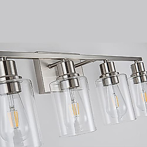 EMONG Brushed Nickel Bathroom Light Fixtures,4-Light Vanity Lights with Clear Glass Shade,Wall Sconces for Hallway, Farmhouse,Living Room,Kitchen