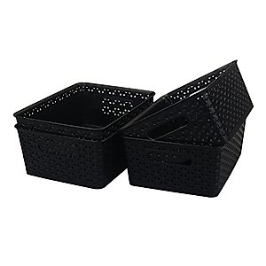 Utiao Black Plastic Storage Baskets, 8 Quart Plastic Bins, 4 Packs