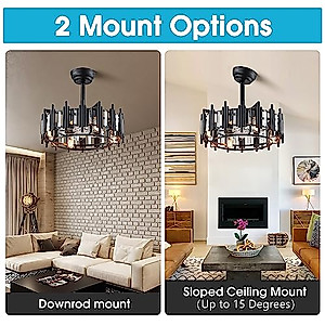 LODADRA Caged Ceiling Fan with Light, bladeless 6 Speed Reversible with Remote Control.Low Profile Ceiling Fan with Lights for Bedroom, Dining Room