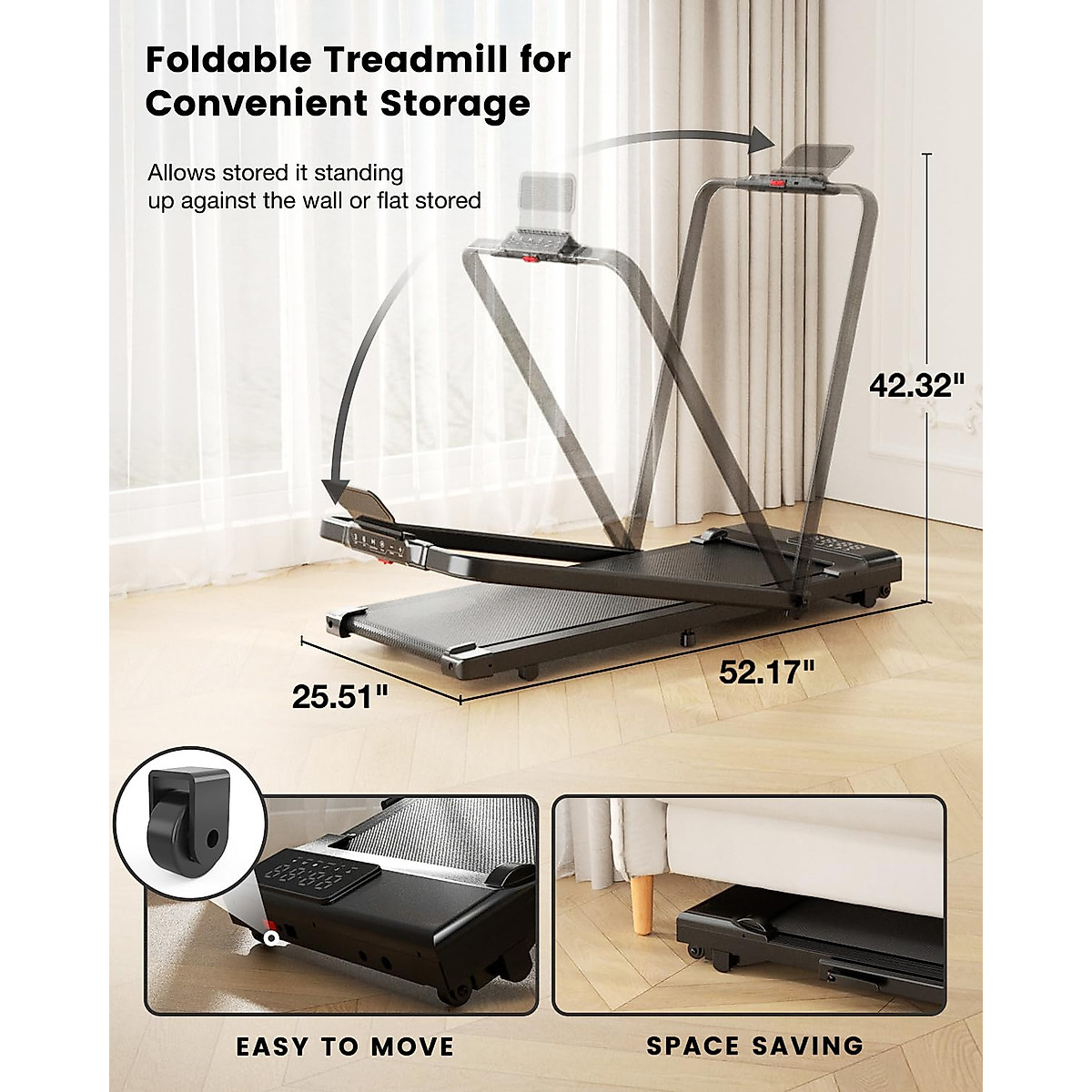 3 in 1 Walking Pad Treadmills - Folding Treadmill 300lbs Capacity Under Desk Treadmill 3.0HP Foldable Treadmill for Home Office with Remote Control & Smart APP Space Saving