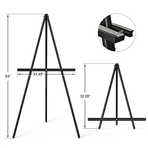 Art Easel Wooden Stand - 63" Tripod Display Artist Wood Easel - Adjustable Floor Stand for Wedding Welcome Sign, Painting, Drawing Board, Display Show - Black
