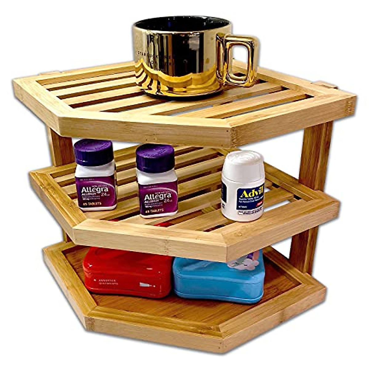 Bam & Boo - Natural Bamboo 3-Tiers Corner Shelf Organizer - Storage Rack for Kitchen Countertop, Cabinet & Pantry