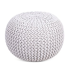 BIRDROCK HOME Round Pouf Ottoman | Cotton Braided Foot Stool with Bean Bag Filling | Boho Foot Rest for Living Room & Bedroom | Compact & Comfortable Seating, Lightweight & Soft | Ivory
