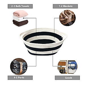 DSJ 14” x 10” x 7" Small Cotton Rope Basket with Handles,Cotton Woven Rope Storage Bins for Storing Cute Dog Cat Toys, Laundry Bedroom and Bathroom Clothes,Towels. (Black and White)