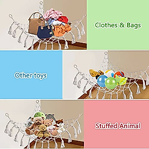 Siticoto Stuffed Animal Hammock,Large Toy Hammock Organizer Boho Corner Plush Toys Display Net with Tassels for Stuffed Animals Nursery Playroom Bedroom Kids Room