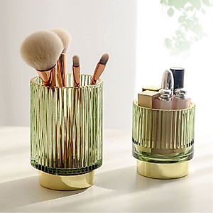 Makeup Brush Holders Organizer for Vanity Countertop Crystal Cosmetic Makeup Brush Glass Brushes Storage Holder Retro Eyeliners Eyebrow Pen Pencil Holder Organizers (S+L,Green)
