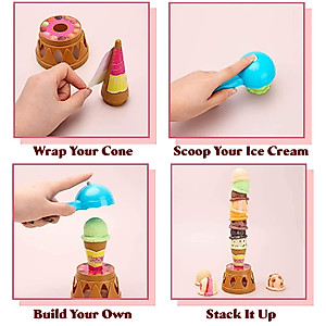Ice Cream Toy Stacking Tower - Balancing and Stackable Scoop Ice Cream for Toddlers, Kids Pretend Food Play Set Kitchen Dessert