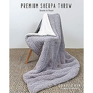 Charcoal Grey & White Sherpa Blanket - Sherpa Throw Blankets, Soft Blanket | Throw Blanket for Couch, Plush Throw Blankets, White Throw Blanket, Fleece Blanket, Fluffy Blanket, 60.5" x 48"