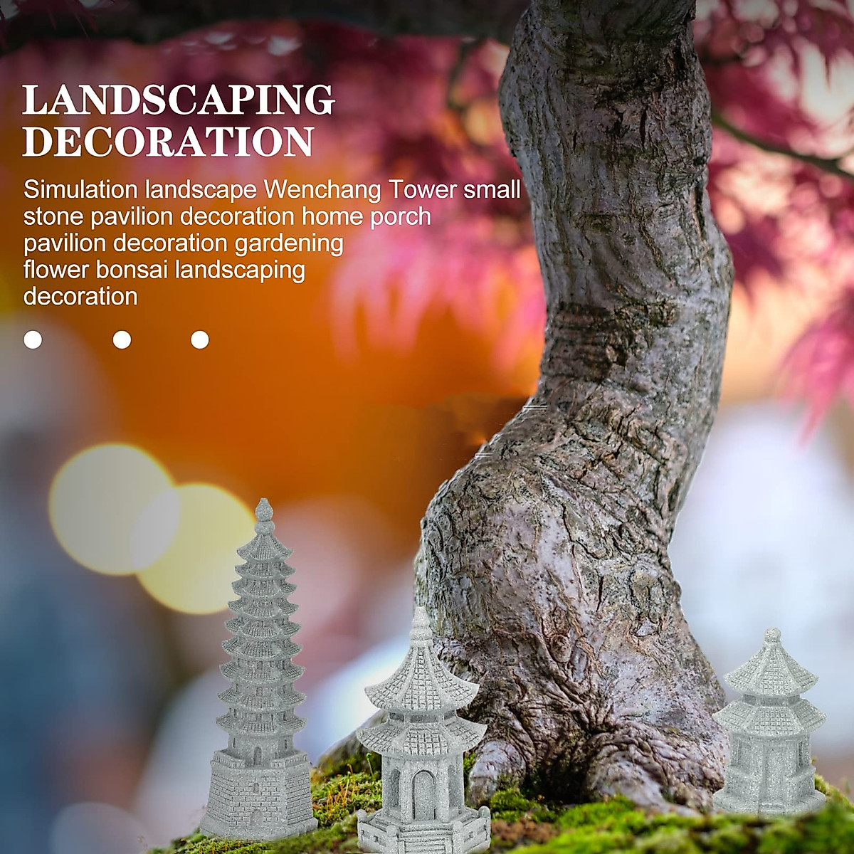 Happyyami Concrete Decoration 3pcs Pagoda Statue Model Miniature Appendix Concrete Micro Landscape Decoration