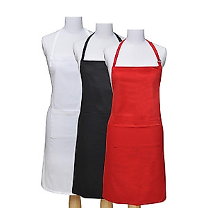 Yourtablecloth Cotton Cloth Cooking Kitchen Apron – 3 Classic Colors – Adjustable Neck Strap – Long Waist Tie – Large Front Pocket – Ideal for Cooking, Cleaning, Gardening & More Red