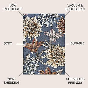 JONATHAN Y CTP202A-8 Giglio Modern Botanical Flower Indoor Area-Rug, Contemporary, Floral, Tropical Easy-Cleaning,Bedroom,Kitchen,Living Room,Non Shedding, Blue/Orange/Cream, 8 X 10