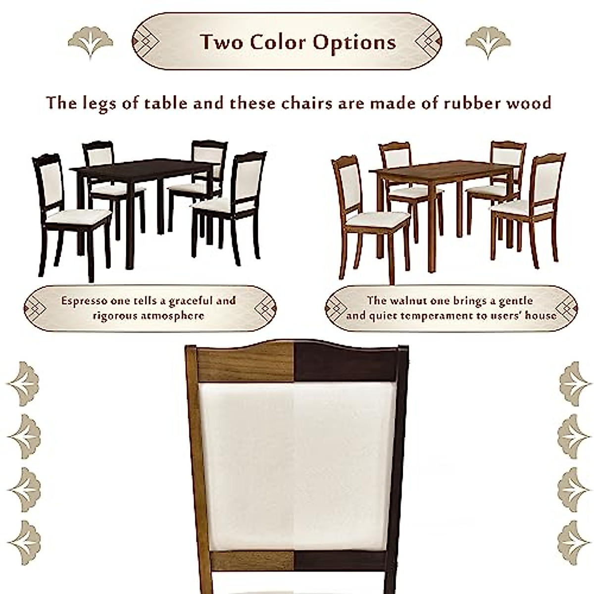 WOZNLA Room 5-Piece Mid-Century Dining Set-Rectangular Wood Table with 4 Upholstered Chairs-Perfect for Family Kitchen and Small Spaces-Stylish and Functional Furniture for Modern Homes, Espresso