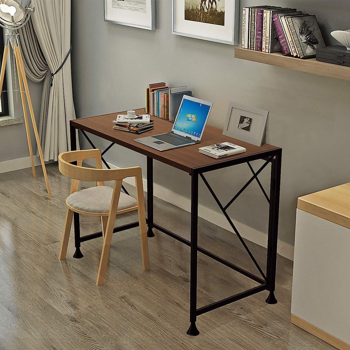 SINKCOL 40" Computer Desk, Folding Writing Desk with Modern Design Study Foldable Desk for Small Space, No Assembly Needed Portable Home Office Desk with Sturdy Metal Frame
