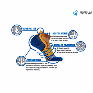 Thirty48 Performance Compression Low Cut Running Socks for Men and Women | More Compression Where Needed ([3 Pair] Mustard/Navy, Large - Women 9-10.5 // Men 10-11.5)