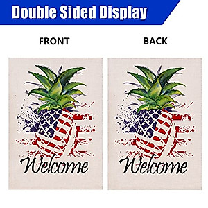 Covido Home Decorative Welcome 4th of July Pineapple American Patriotic Garden Flag, America USA Memorial Day Yard Outside Decor, Spring Summer Seasonal Outdoor Small Decoration Double Sided 12x18