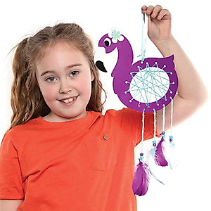 Baker Ross AT701 Flamingo Dreamcatcher Kits - Pack of 4, for Kids Arts and Crafts Projects