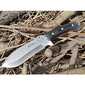 JEO-TEC Nº55 Full Tang Bushcraft Survival Hunting Camping Fishing Knife, Fixed Blade 6.7" MOVA-58 Scandi, Genuine Leather Multi-Position Sheath + Firesteel + Sharpener Stone, Handmade