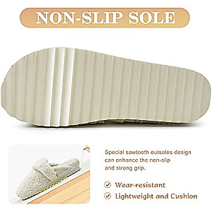 ONCAI Womens Fluffy Slippers,Cute Sherpa Faux Fur Scuff Garden Slip on House Slippers with Polar Fleece Lining Memory Foam Footbed and Indoor/Outdoor Rubber Hard Soles White US Size 8