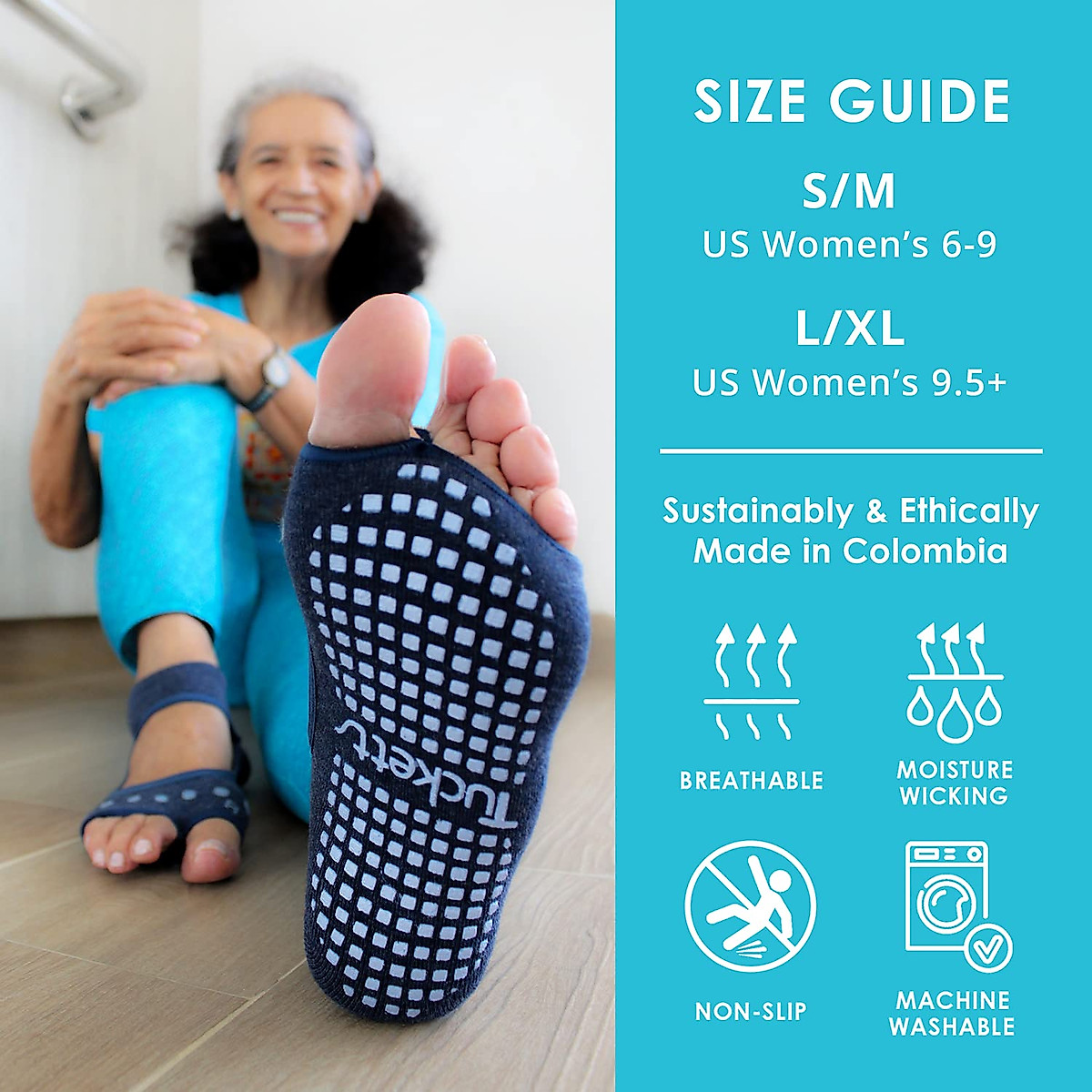 Tucketts Allegro Toeless Non-Slip Grip Socks - Anti Skid Yoga, Barre, Pilates, Home & Leisure, Pedicure - S/M - 1 pair Coral Scales