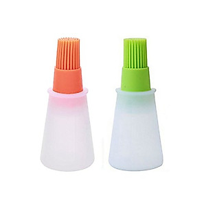 AKOAK BBQ/Pastry Basting Brushes,Silicone Cooking Grill Barbecue Baking Pastry Oil/Honey/Sauce Bottle Brush,Set of 2,Green and Orange