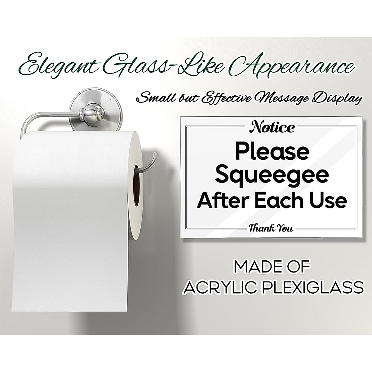 Airbnb Essentials for Hosts Bathroom Signs - 4"x6" Acrylic Sign w/Mounting Tape - Please Squeegee After Each Use Bathroom Sign Rental Home Necessities - Bathroom Door Signs