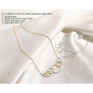 HOPE LOVE SHINE 60th Birthday Gift for Women, Mom, Wife, Sister - 60th Birthday Necklace, Jewelry 17+2", Sterling Silver, 6 Interlocking Rings