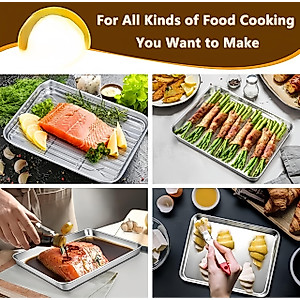 Roasting Pan Stainless steel Pans for Oven,Toaster Oven Tray Pans with cooling rack,Baking Sheet,Baking Pan Cookie Sheet with Rack,Shallow Edge(1.2inch),Dishwasher Safe (10.4x8x1.2in)