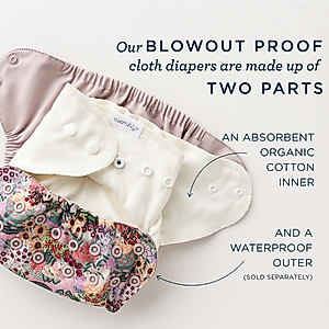 Esembly Cloth Diaper Bundle Set, 3 Organic Absorbent Inners and 1 Waterproof Diaper Cover, Blowout-Proof Reusable Washable Diapers with Snap Closure, Size 1 (7-17lbs), Mist