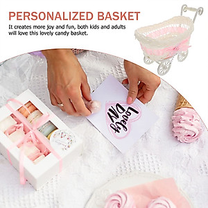 ARTIBETTER 2pcs Wicker Stroller Rattan Woven Basket Candy Snacks Goodie Treat Cart for Shower Centerpieces Decoration Pink