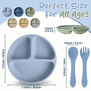 Meanplan 6 Pack Suction Plates with Lids Silicone Baby Plates Toddler Plates Divided Design Stay Put with Suction Feature BPA Free Microwave and Dishwasher Safe Assorted Colors (Elegant Colors)