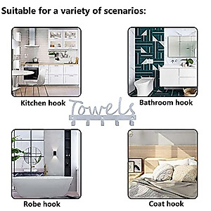 Towel Hooks Bath Towel Rack Holder & Organizer, Decorative Wall Mount 5 Hooks for Bathroom Kitchen Storage Pool Towels Robe Coat 2 Pack -Silver Grey