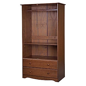 Palace Imports 100% Solid Wood Smart Wardrobe/Armoire/Closet, Mocha Color, 40" W x 72" H x 21" D, 1 Clothing Rods, 1 Lock, 2 Drawers Included