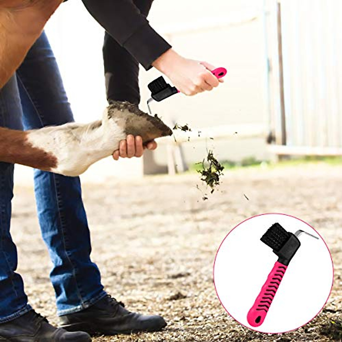 POPETPOP Horse Hoof Pick Comfortable Soft Grip Hoof Picks Horse Grooming Tools Hoof Pick with Brush for Home Beauty Salon Barber (Random Color)