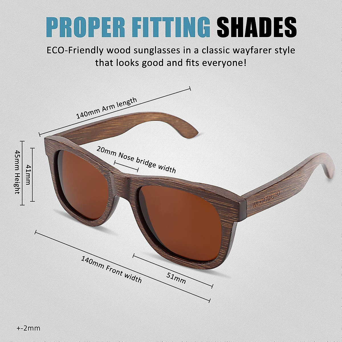 WOODWORD Polarized Wood Sunglasses for Men Women- Bamboo Wood Sunglasses with Wood Case (Brown)