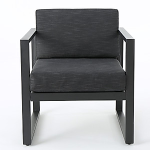 GDFStudio Patio Furniture ~ 4 Piece Outdoor Aluminum Chat Set (Dark Grey)