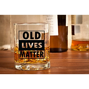 Old Lives Matter Beer Glass + Whiskey Scotch Glass - Funny Retirement or Birthday Gifts for Men - Unique Gag Gifts for Dad, Grandpa, Old Man, or Senior Citizen